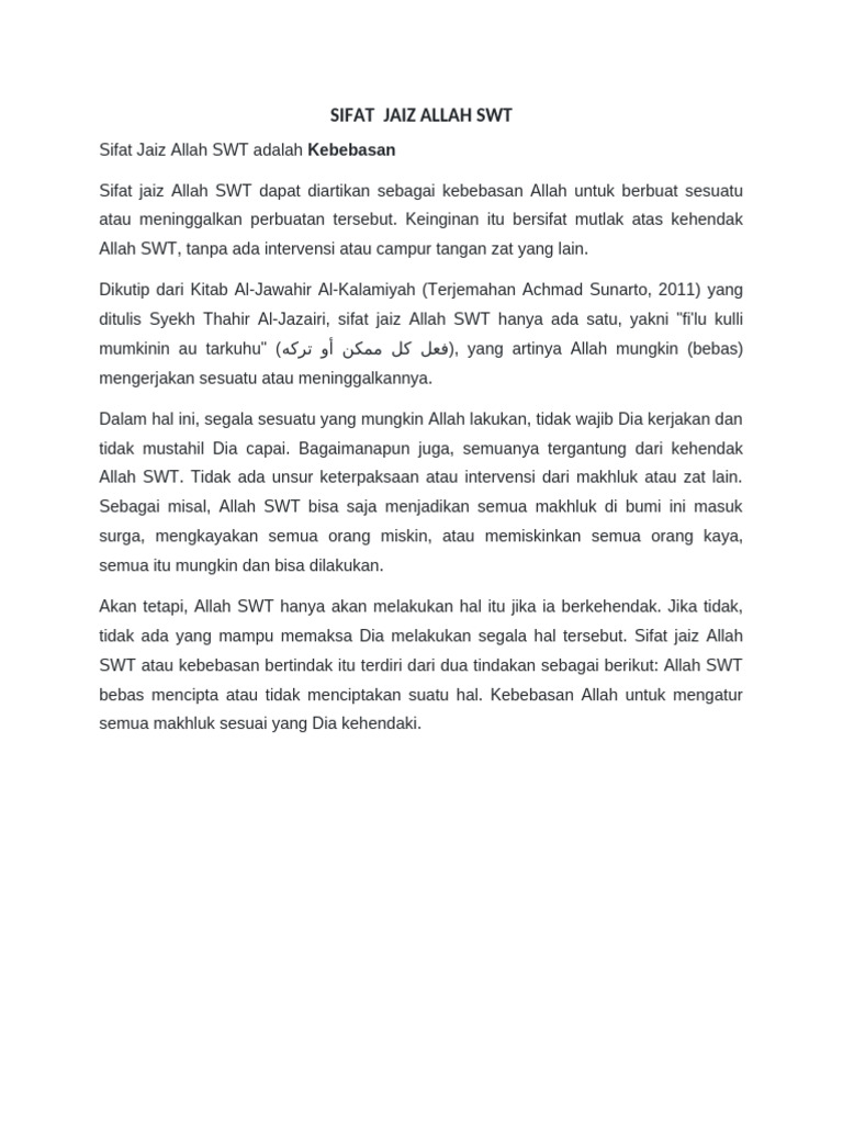 Sifat Jaiz Allah SWT | PDF