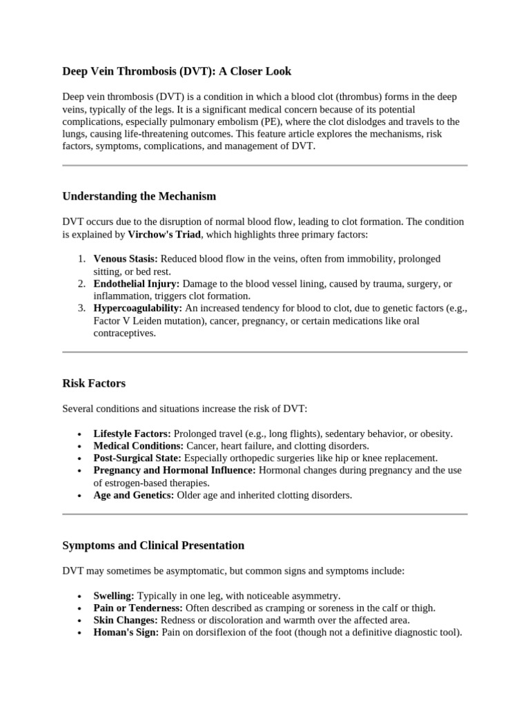 Deep Vein Thrombosis - Mechanism | PDF | Thrombosis | Thrombus
