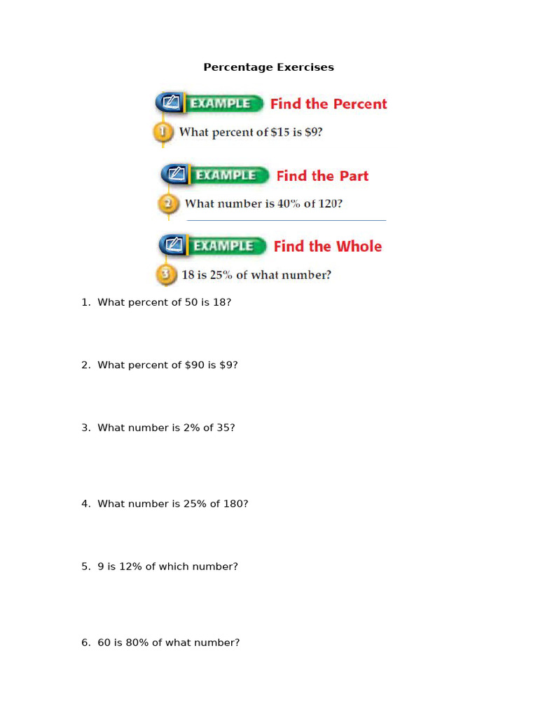 Percentage Exercises | PDF