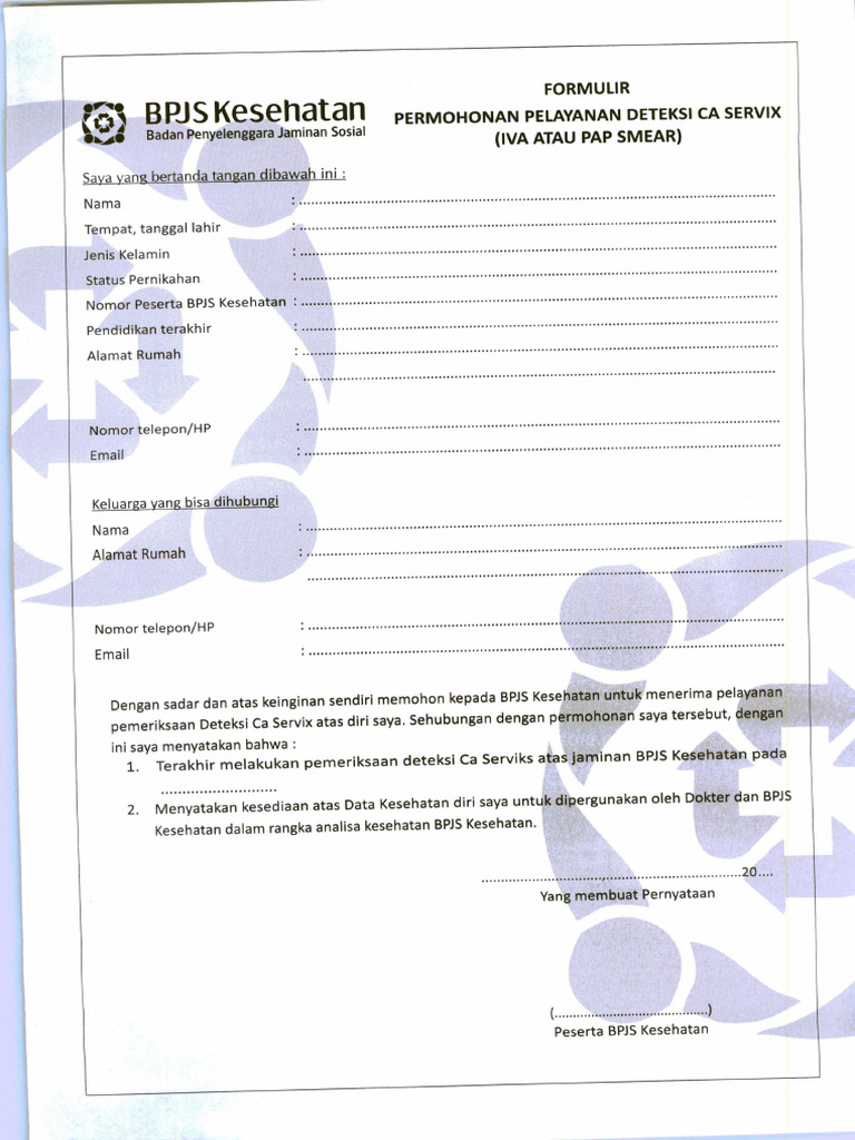 Form Pap Smear Bpjs | PDF