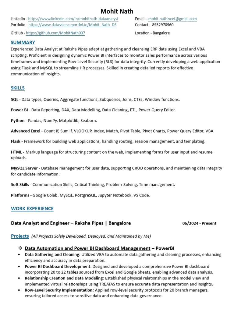 Mohith Nath - Data Analyst | PDF | My Sql | Computing