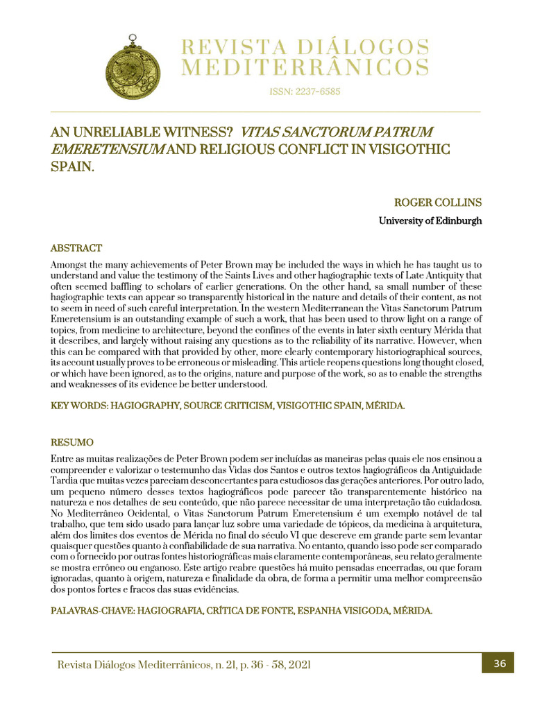 Vitas Sanctorum Patrum Emeretensium Analysis | PDF