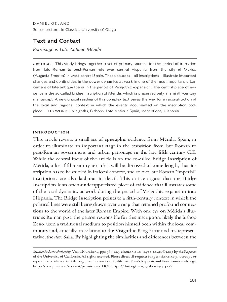 Osland_2019_Text and Context | PDF | Roman Empire | Epigraphy