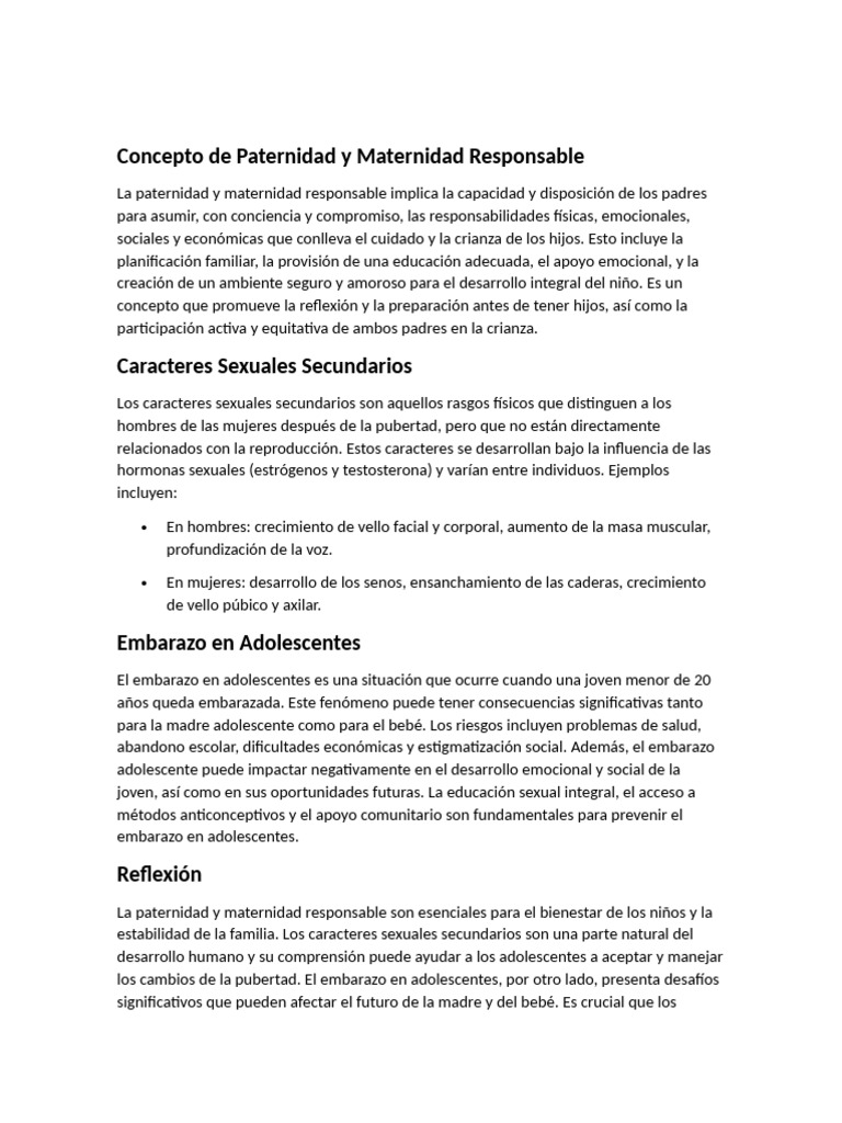 Concepto de Paternidad y Maternidad Responsable | PDF | Adolescencia | El embarazo