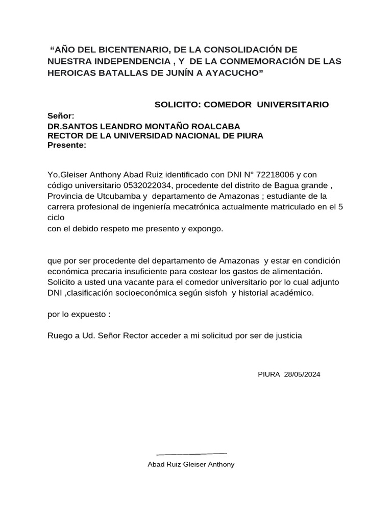 Ejemplo de Solicitud | PDF