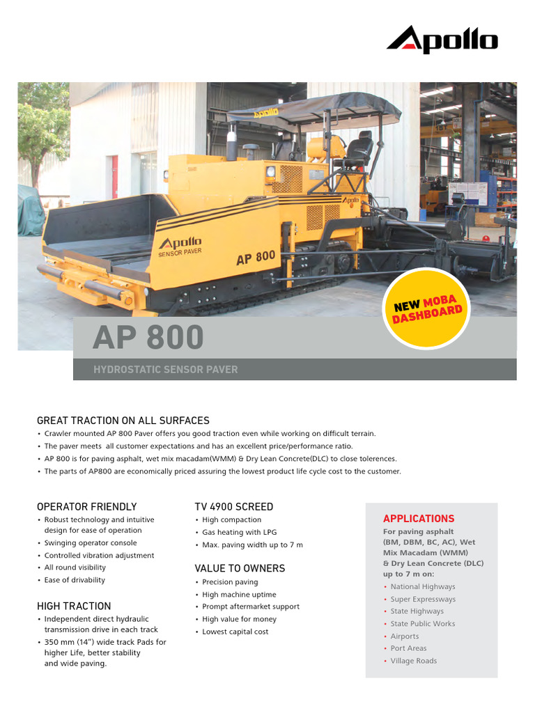 AP 800 Apollo Asphalt Paver Sell Sheet MSS-1233-00-En-1 | PDF ...