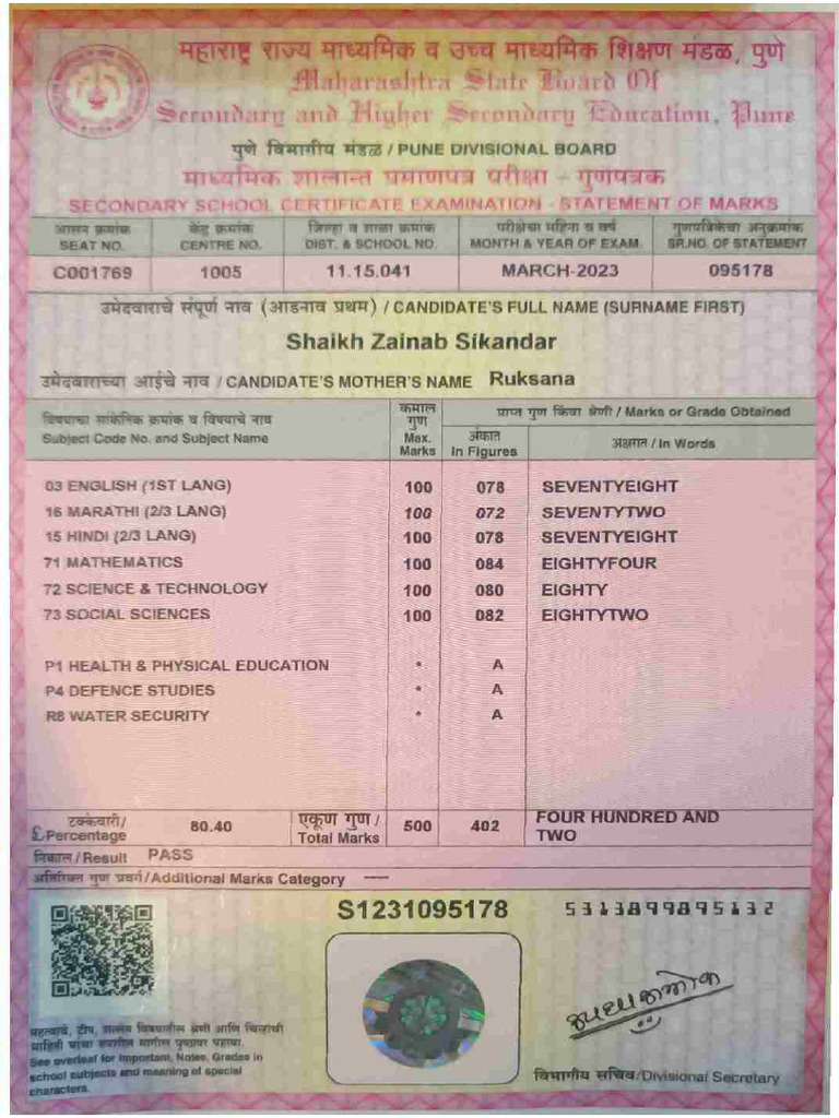 Class X Certificate | PDF