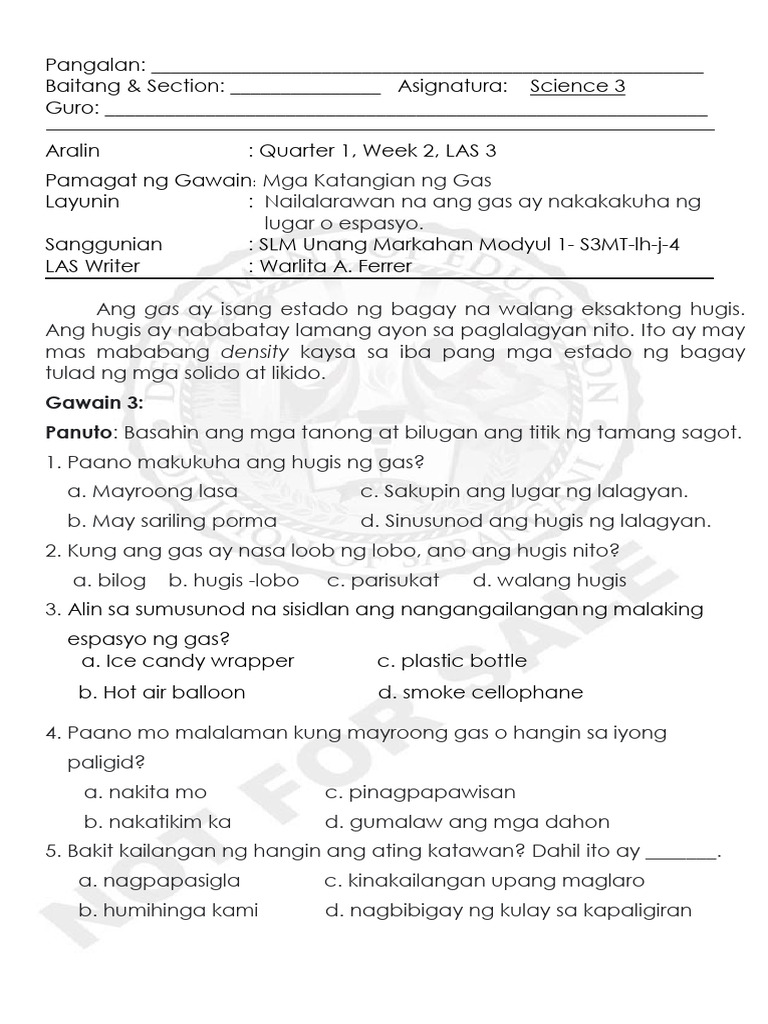Science3 Q1 Week2 Las3 | PDF