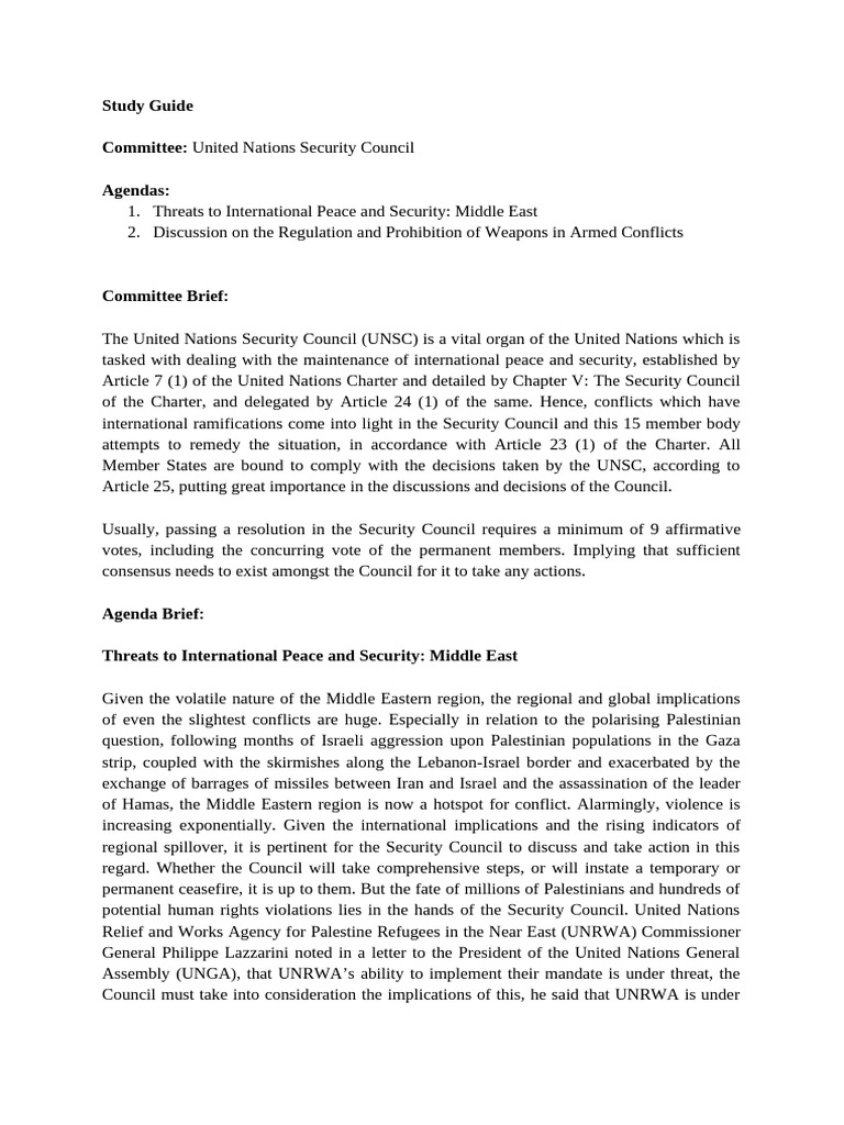 AMUN UNSC Study Guide Draft | PDF | United Nations Security Council | Unrwa