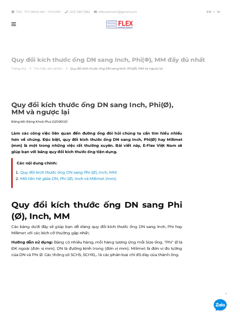 Quy Đổi Kích Thước Ống DN Sang Inch, Phi (Φ), MM Đầy Đủ Nhất | PDF