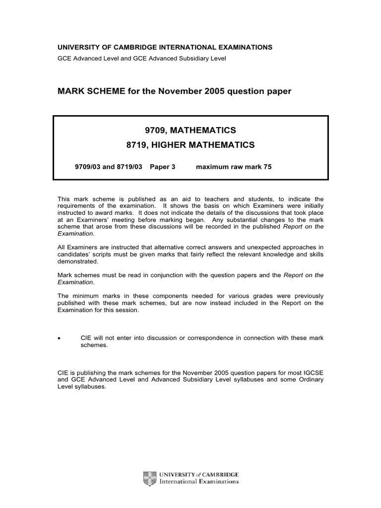 November 2005 MS - P3 | PDF | Mathematics