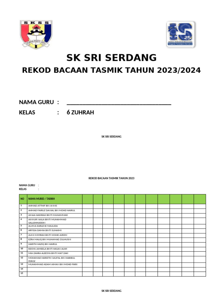 Borang Tasmik T6 | PDF
