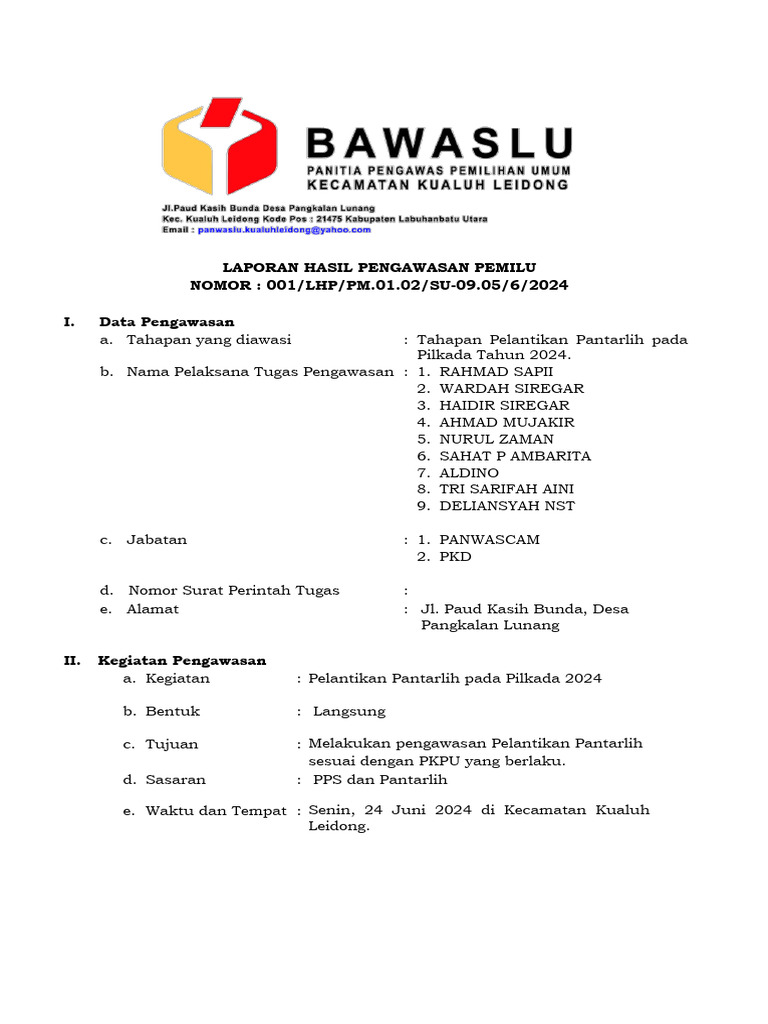 LHP Pelantikan Pantarlih Pilkada | PDF
