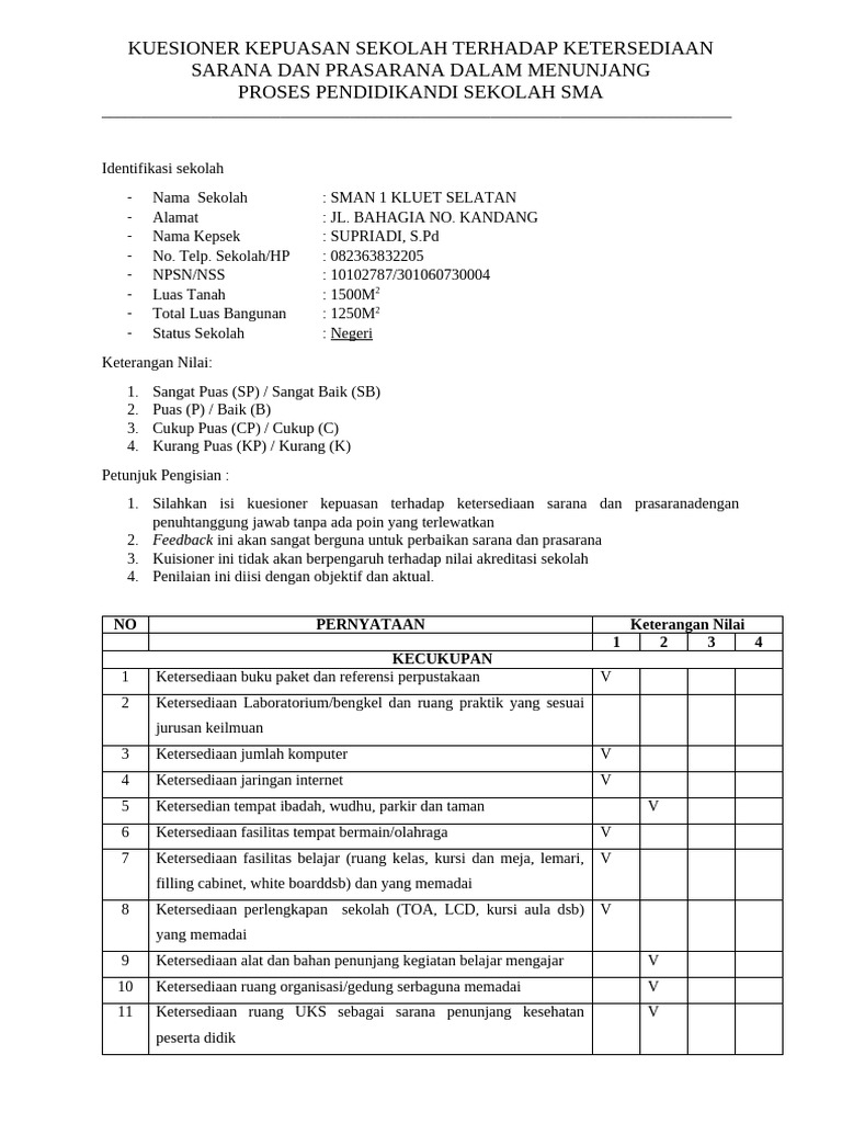 01. KUESIONER SMAN 1 KLUET SELTAN EDIT - UPDATE 2 Cetak OK | PDF 01. KUESIONER SMAN 1 KLUET SELTAN EDIT - UPDATE 2 Cetak OK | PDF