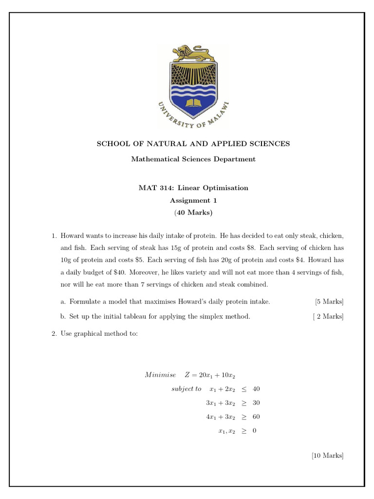 Assignment 1: Linear Optimization Modulation and Simplex Method | PDF | Analysis | Algorithms ...