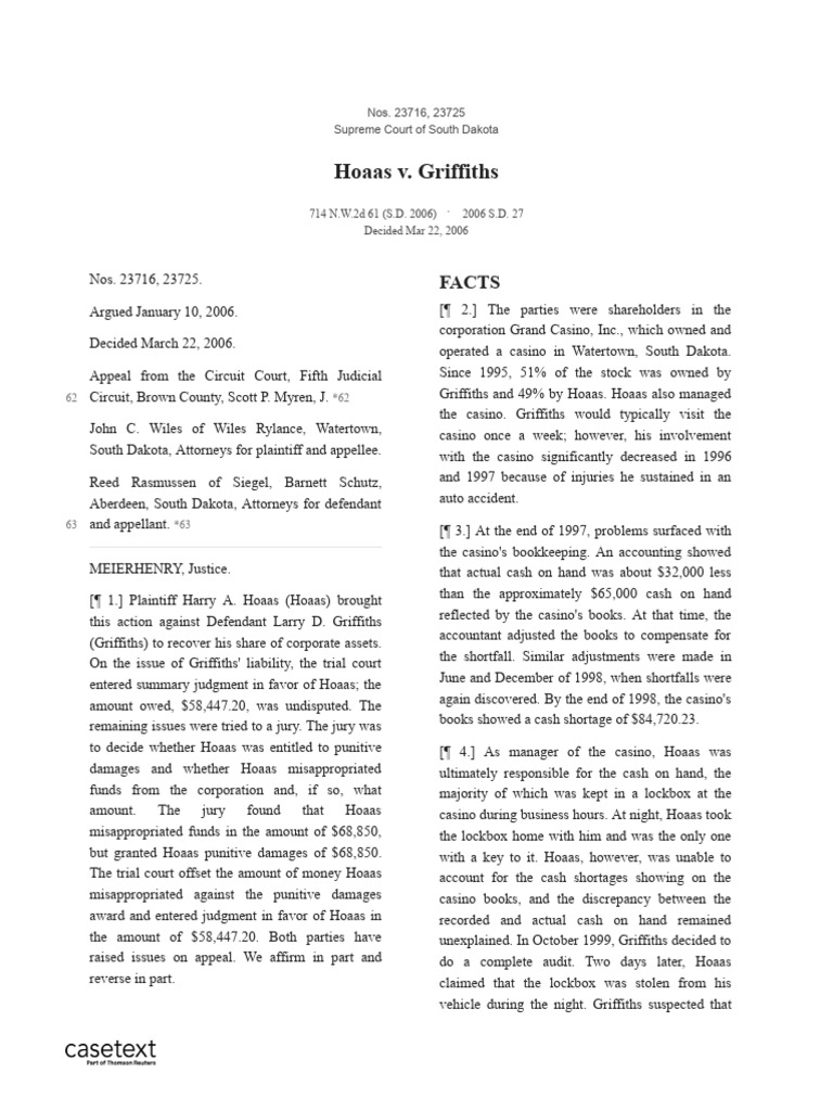 Hoaas v. Griffiths | PDF | Summary Judgment | Damages
