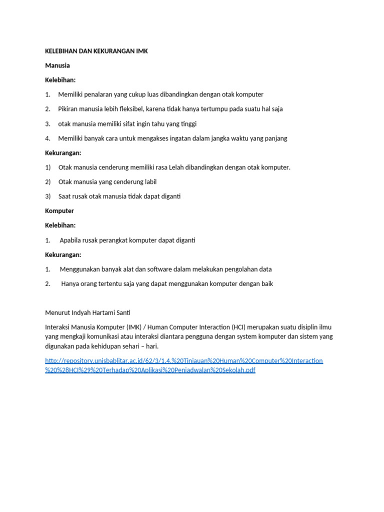 Kelebihan Dan Kekurangan Imk | PDF