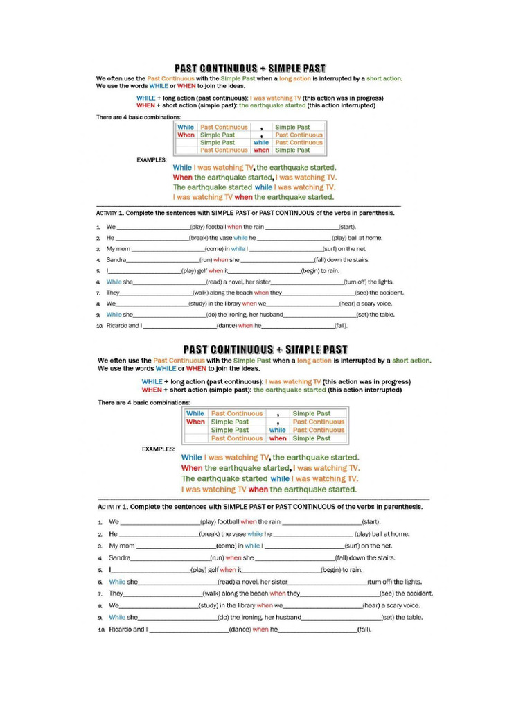 Past Simple Vs Past Continuous | PDF
