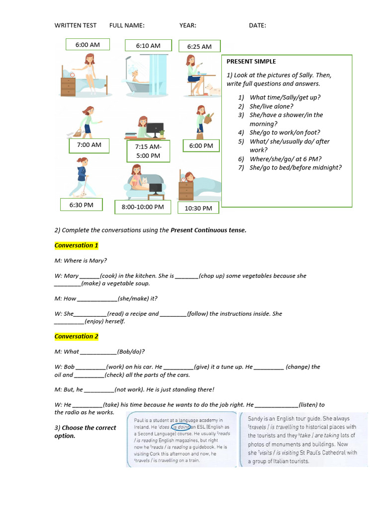 Trabajo práctico presente simple vs presente continuo | PDF