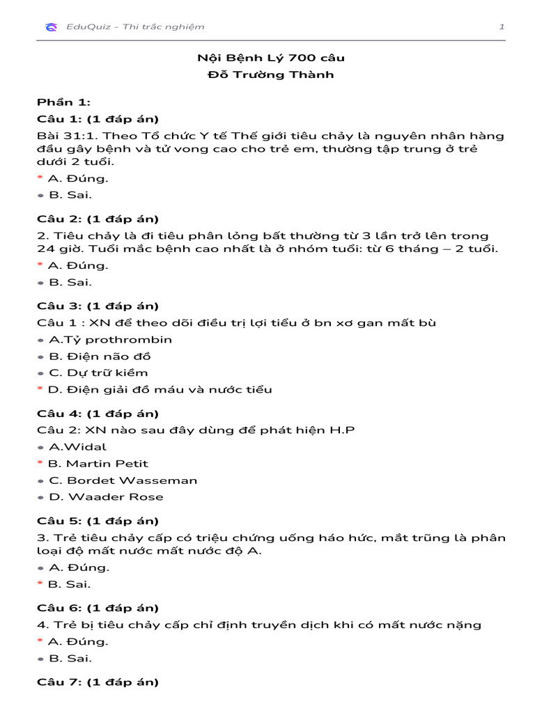 Nội Bệnh Hojc 700 Câu | PDF