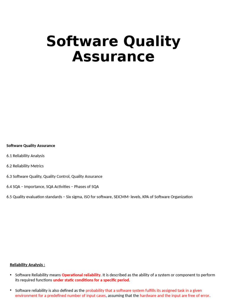 Software Reliability and Quality Assurance | PDF | Reliability ...