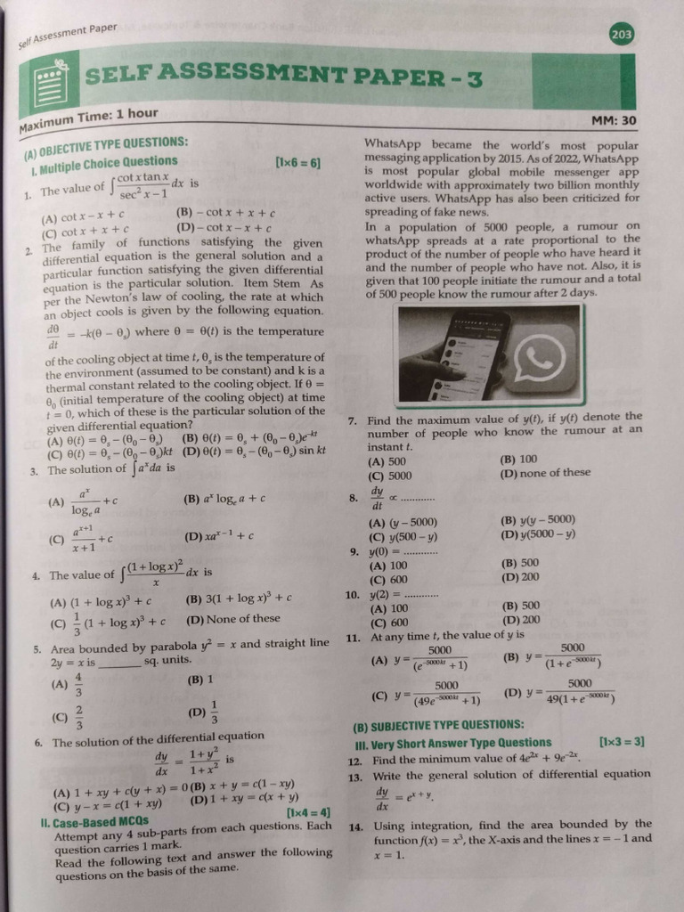 Self Assessment Paper 3 | PDF