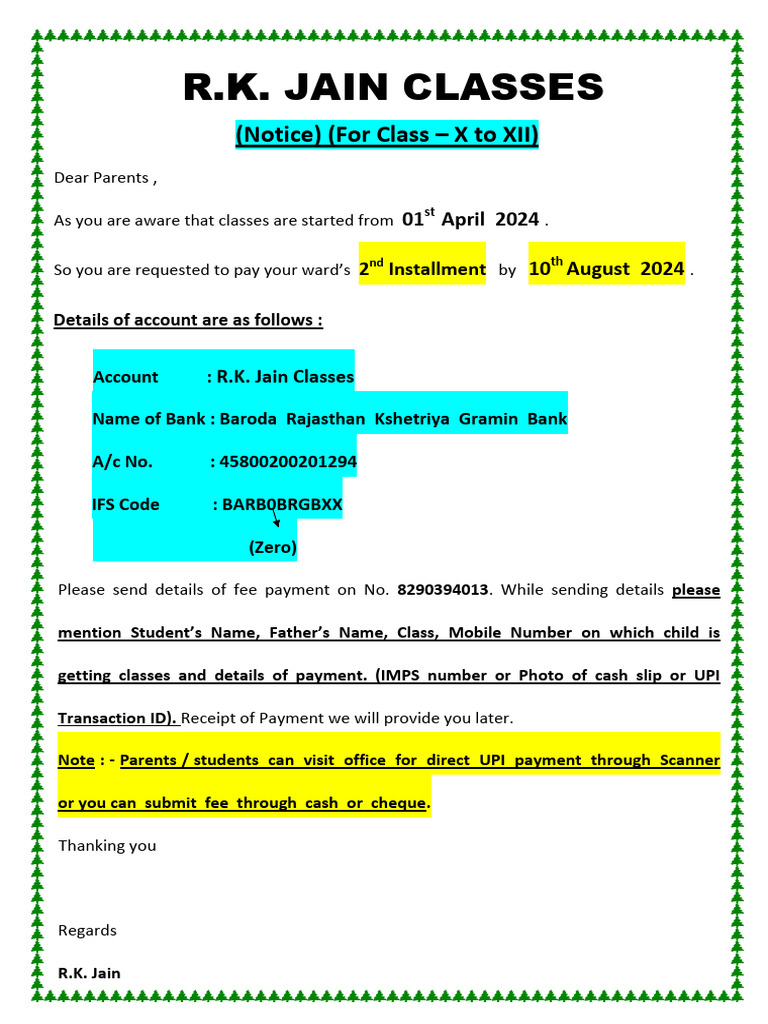 Fees Reminder 2nd Installment X To XII | PDF