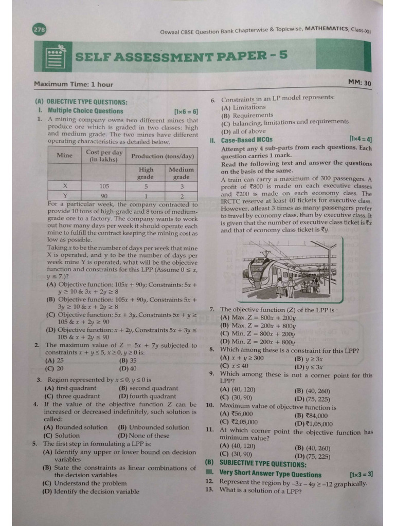 Self Assessment Paper 5 | PDF