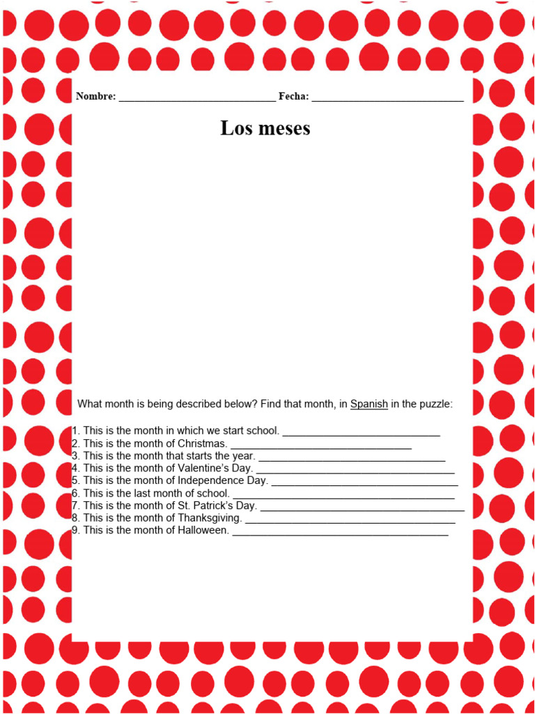 Spanish Months Word Search | PDF