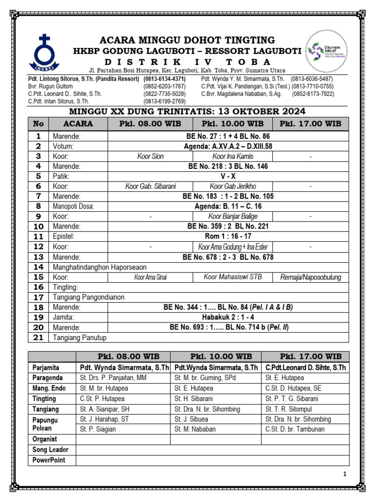 Acara Minggu 13 Oktober 2024 | PDF