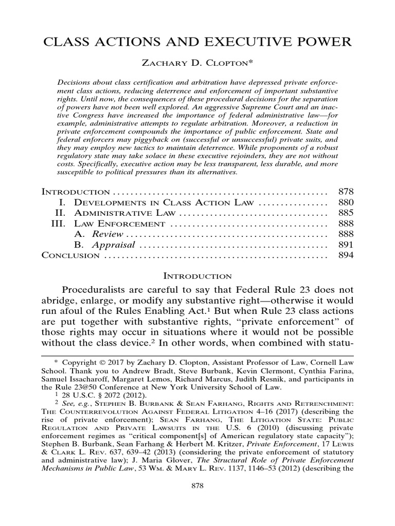 Clopton - Class Actions and Executive Power | PDF | Dispute Resolution ...
