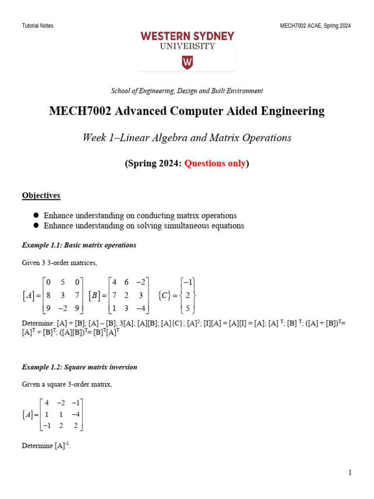 MECH7002 Tute 01 Q | PDF
