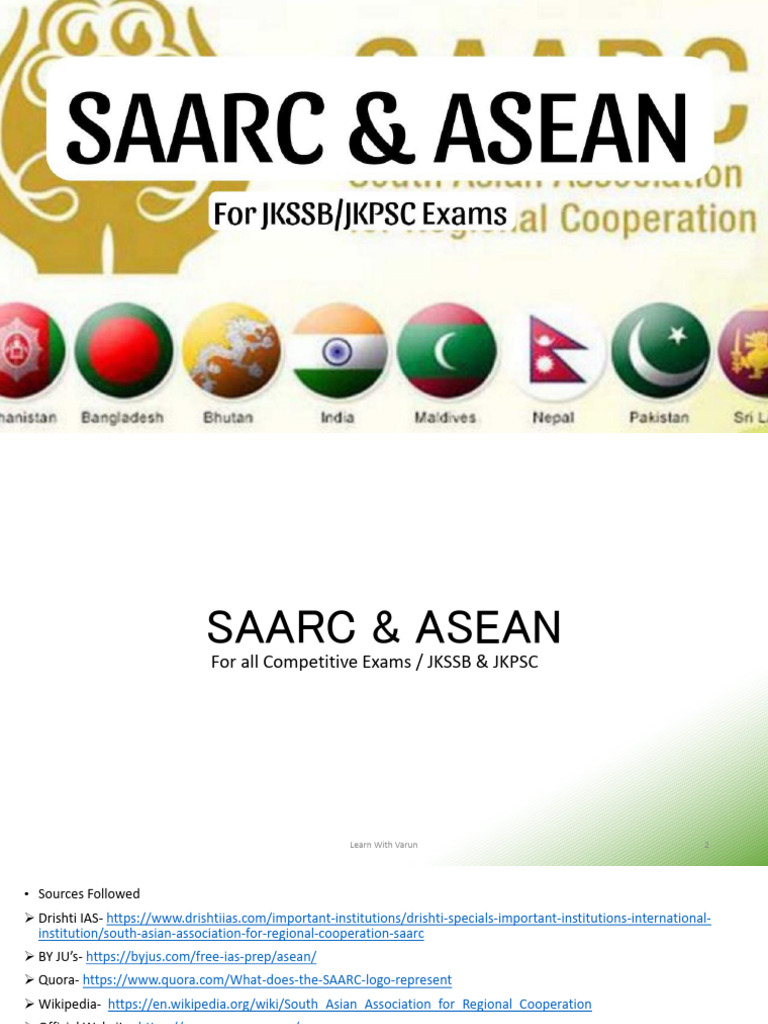 SAARC & ASEAN FOR JKSSB Exams | PDF | International Relations