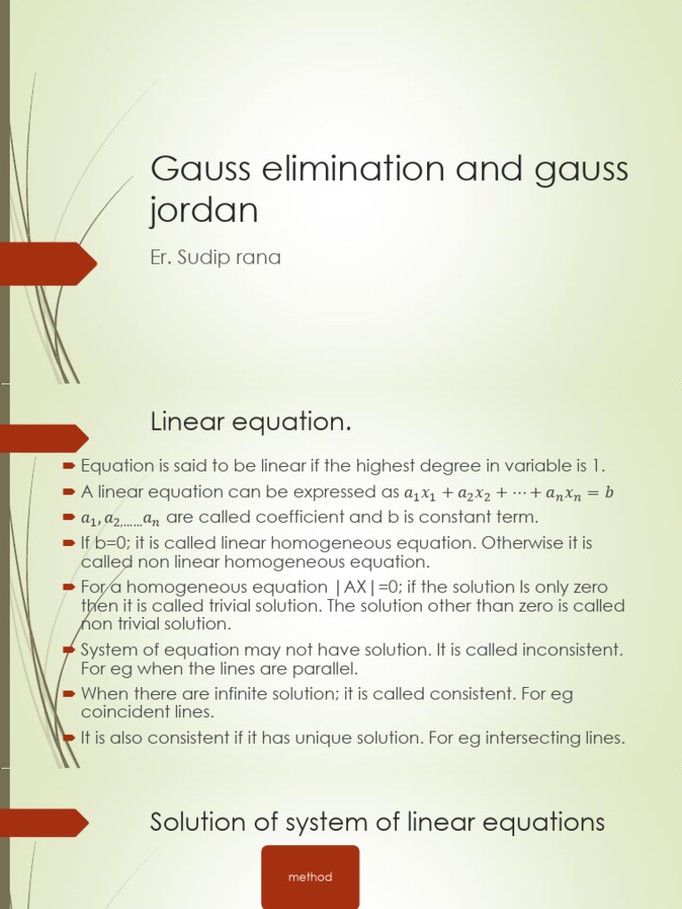 Gauss Elimination & Jordan Methods Explained | PDF | System Of Linear Equations | Mathematics