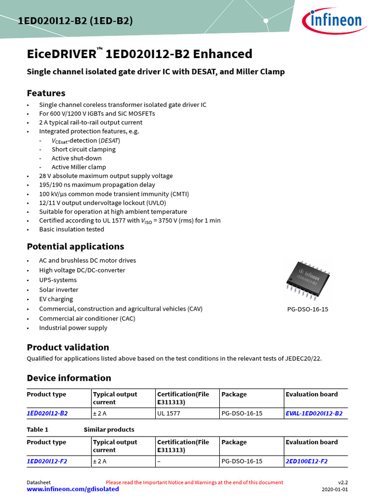 Infineon 1ED020I12 B2 DataSheet v02 02 en | PDF | Power Supply | Field Effect Transistor