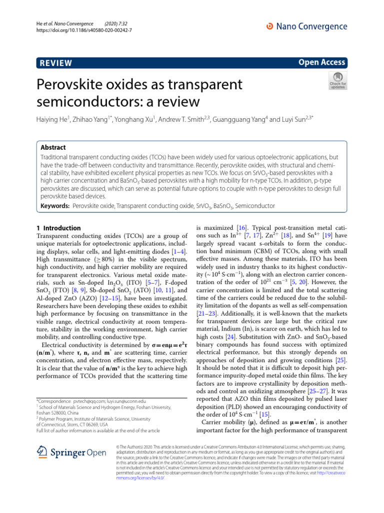 Perovskite Oxides As Transparent Semiconductors A | PDF | Doping ...