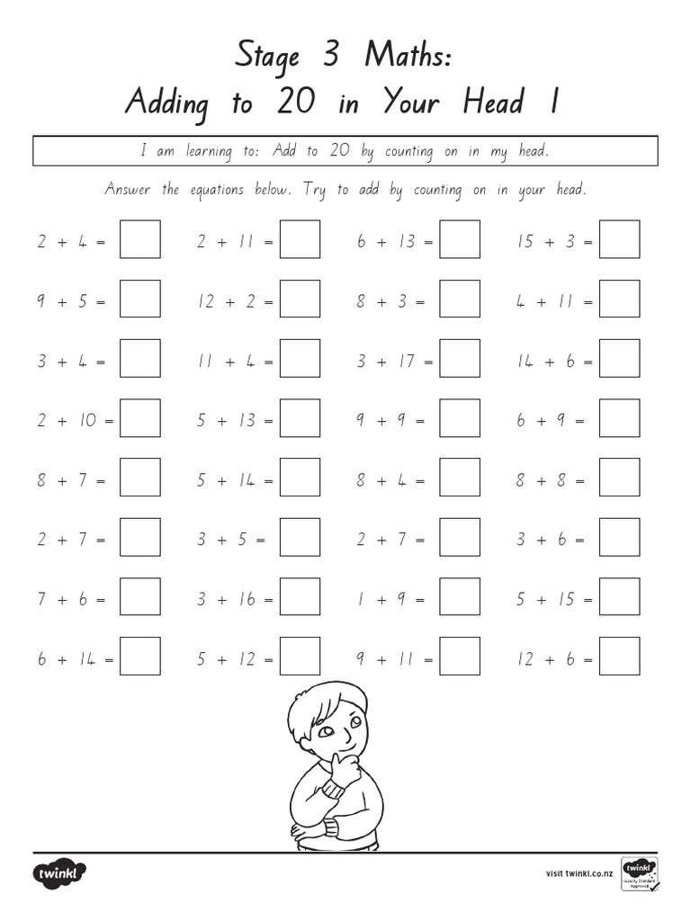 NZ N 369 Stage 3 Maths Adding To Twenty in Your Head 1 Activity Sheet | PDF