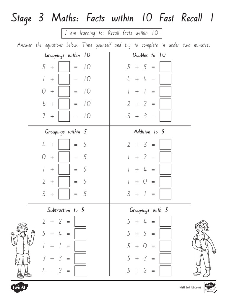 Stage 3 Maths - Facts Within 10 - Fast Recall 1 | PDF