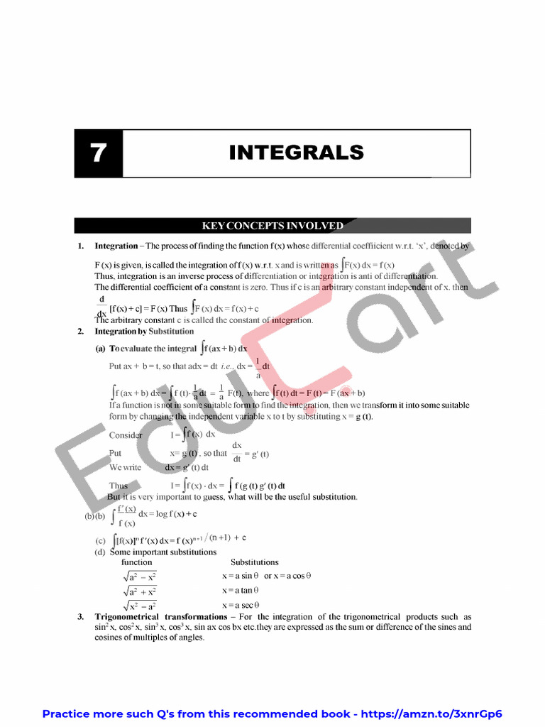 Class 12 Maths Formula Chapter-7 | PDF