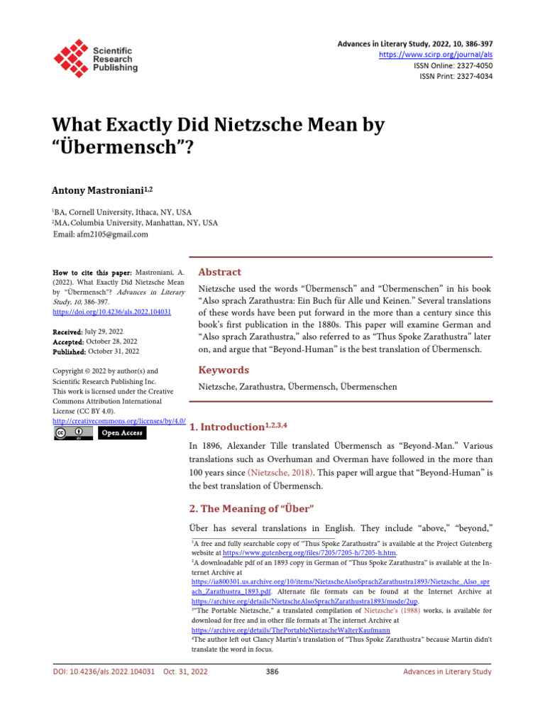 What Exactly Did Nietzsche Mean by "Übermensch" | PDF | Thus Spoke ...