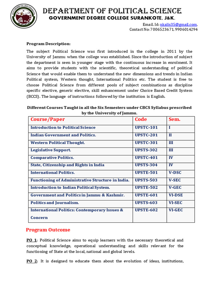 Political Science Program Overview | PDF | Science | Political Science