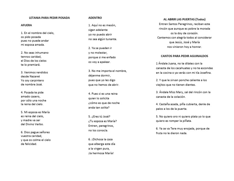 Letanía y Cantos para Pedir Posada | PDF | María, madre de Jesús