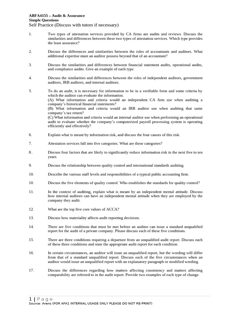 Simple Essay Quick Memory Jolt ABFA4155 | PDF | Audit | Internal Control