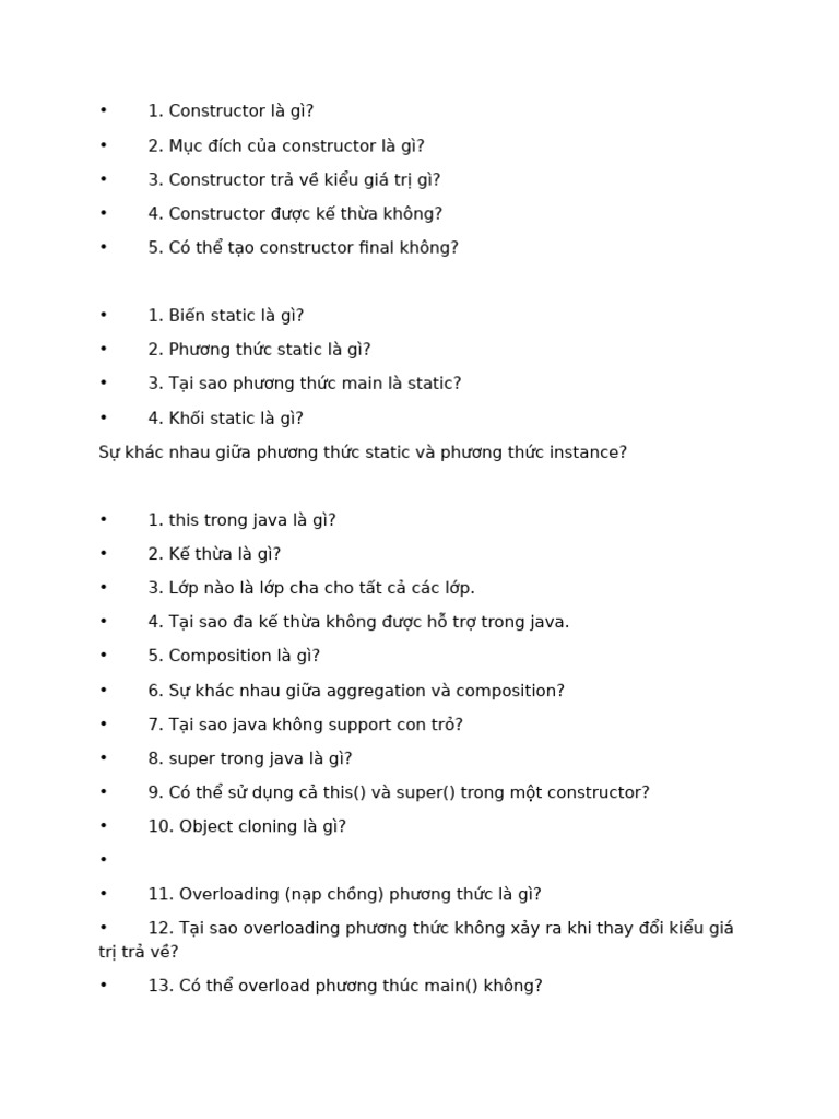 Câu hỏi pv java core | PDF