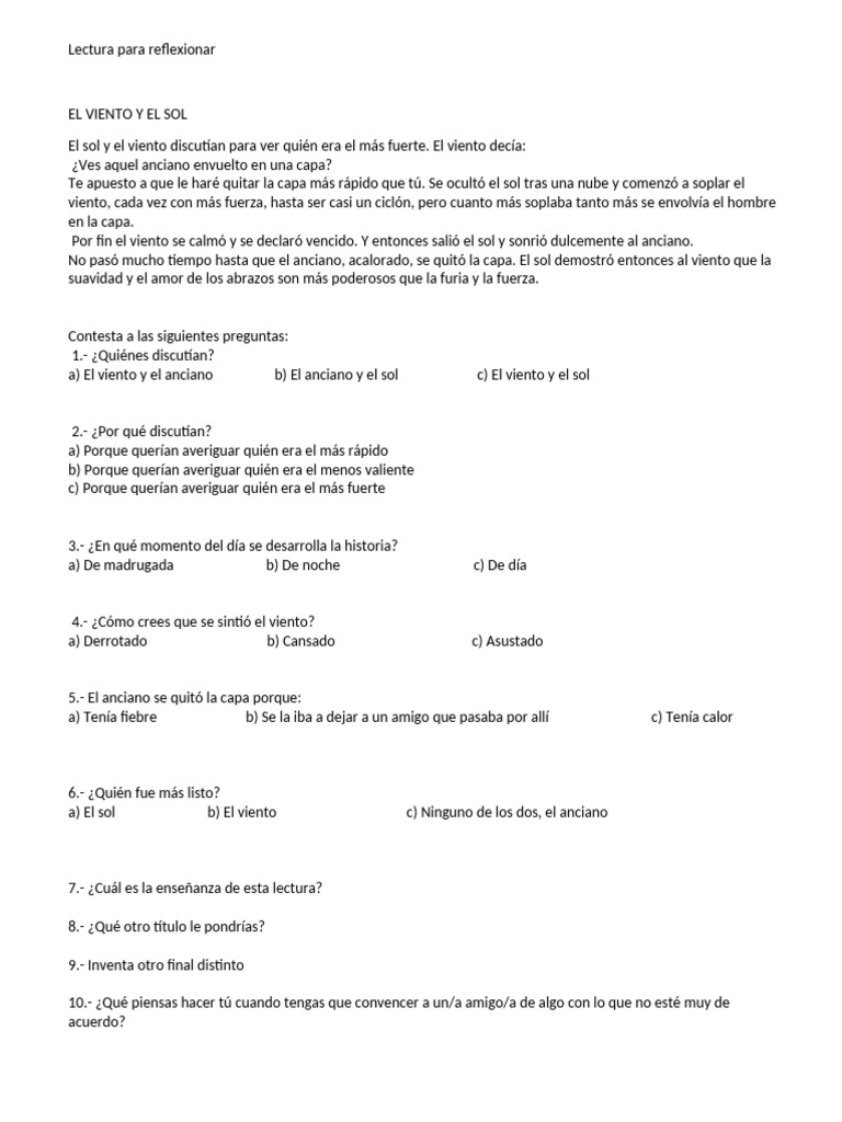 O.V.P LECTURA EL VIENTO Y EL SOL | PDF