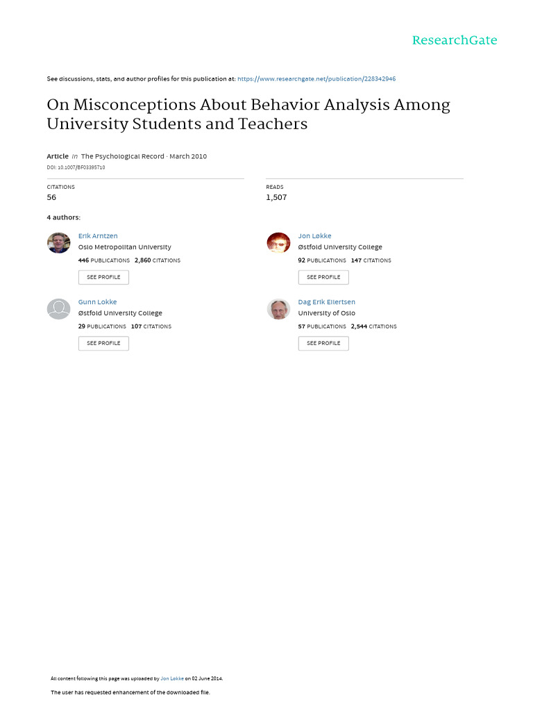 On Misconceptions About Behavior Analysis Among Un | PDF | Reinforcement | Behaviorism