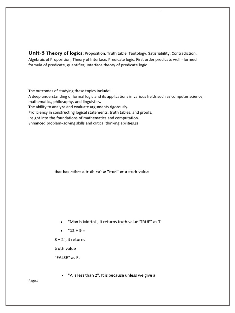 DSTL Unit3 Proposition Logics | PDF | Logic | First Order Logic