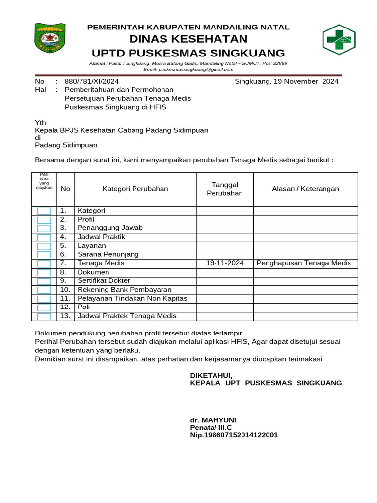 Format Perubahan Tenaga Medis | PDF