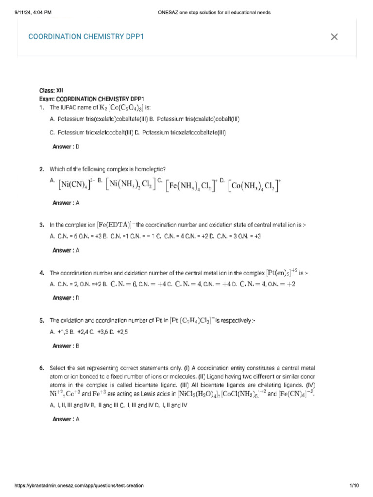 Coordination Compounds Dpp1!1!10 (2) - Compressed | PDF