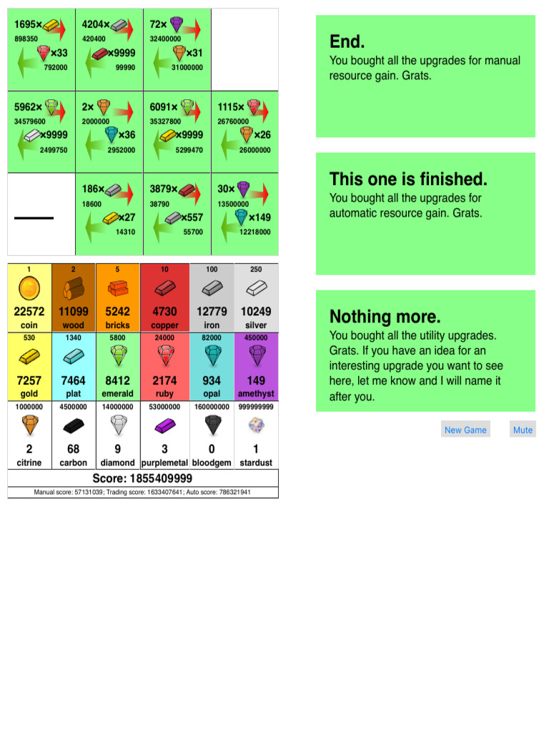 Resource Game Completion Stats | PDF | Minerals